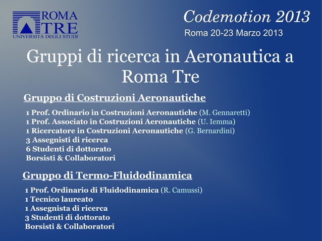 Meccanica: la ricerca in Ingegneria Aeronautica a Roma TRE by Giovanni ...