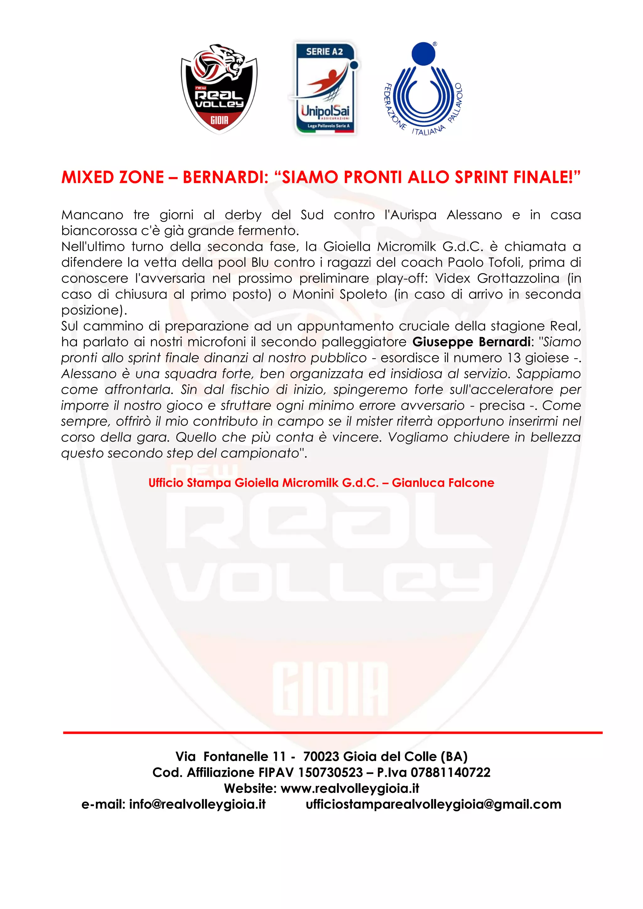 Bernardi siamo pronti allo sprint finale | PDF