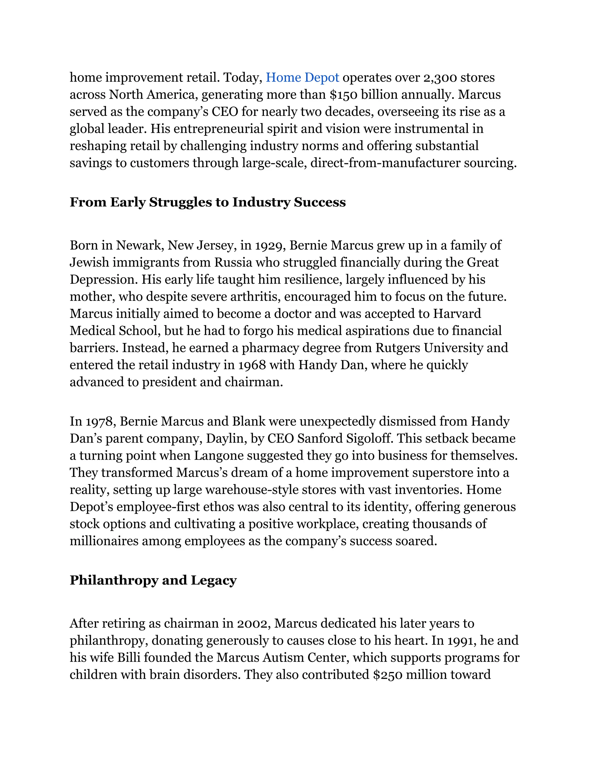 Bernie Marcus, Home Depot Co-Founder and Retail Visionary, Passes Away ...