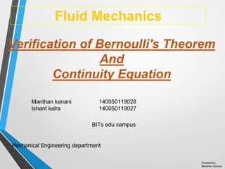 Bernoulli and continuity equation | PPTX