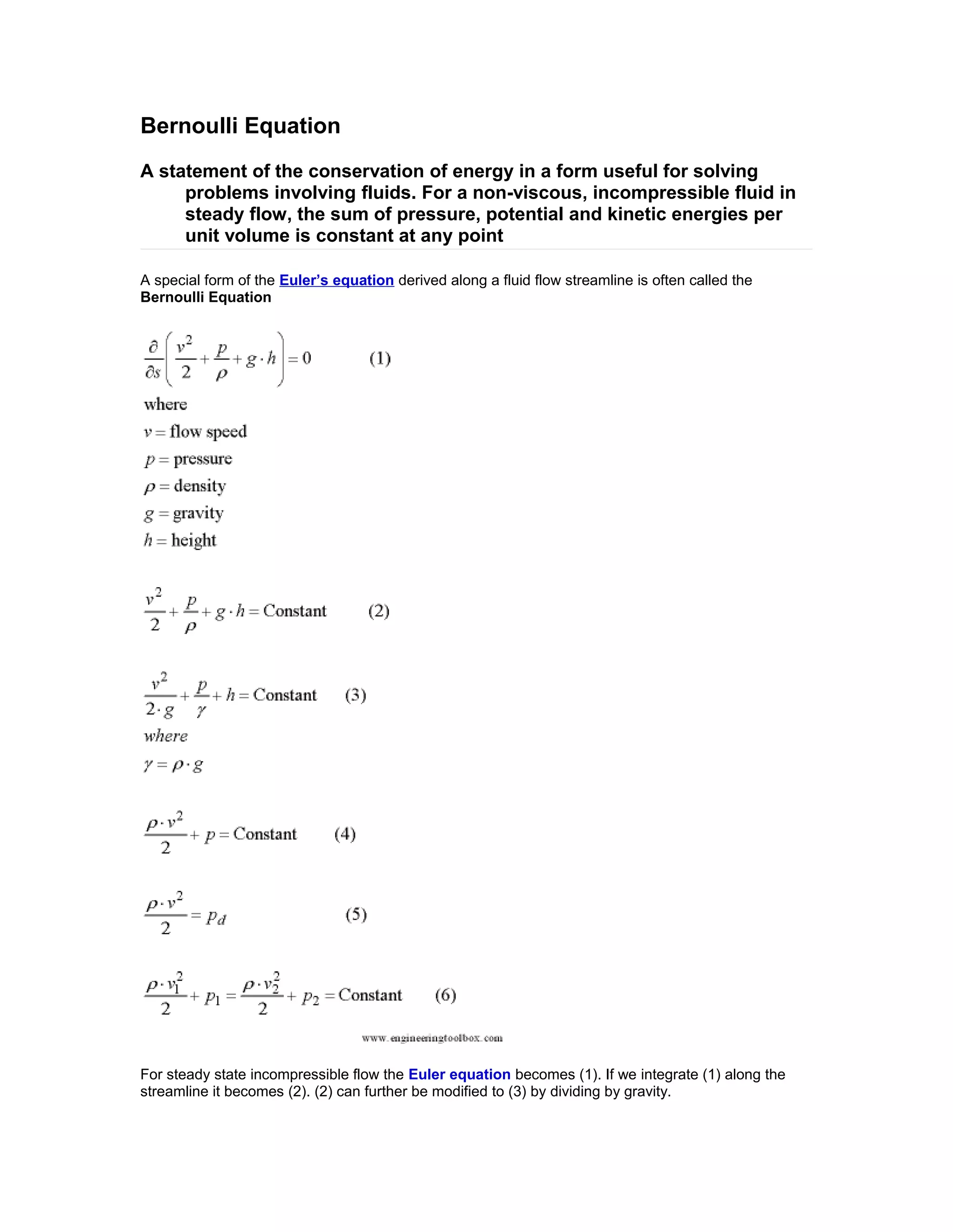 Bernoulli equation | PDF