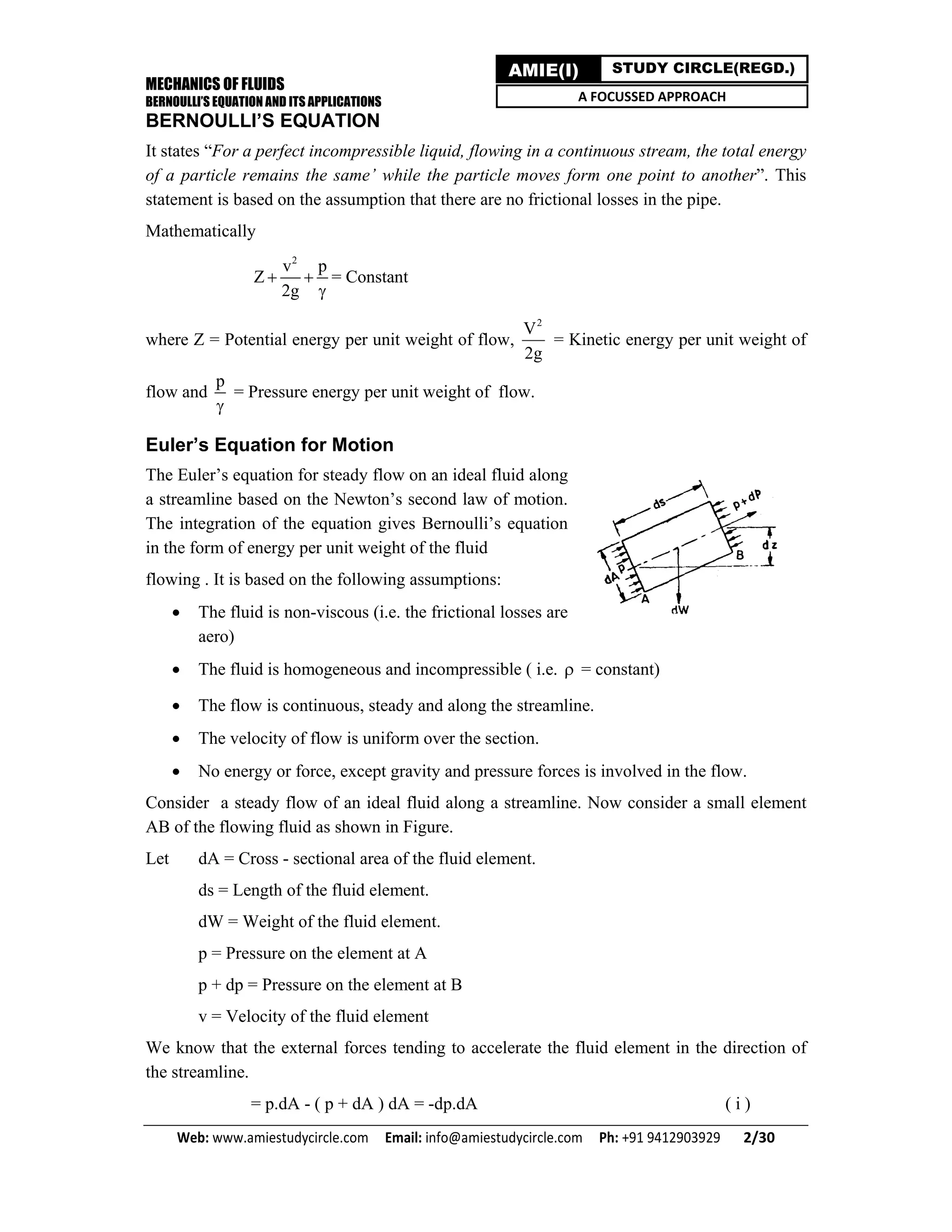 Bernoulli’s equation and their applications | PDF