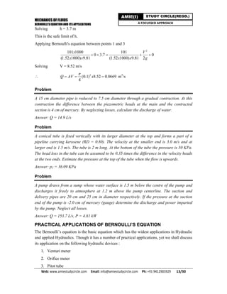 Bernoulli’s equation and their applications | PDF