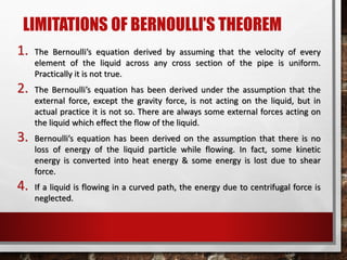 Bernoulli's Theorem, Limitations & its Practical Application | PDF