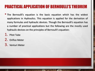 Bernoulli's Theorem, Limitations & its Practical Application | PDF