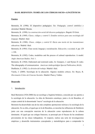 Basil Bernstein: Teoría de los códigos socio—lingüísticos. | PDF