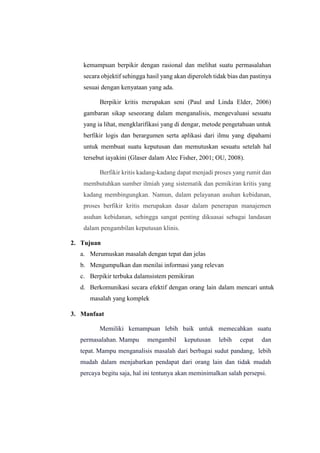KONSEP DASAR BERFIKIR KRITIS DAN MASALAH DALAM KEBIDANAN | DOCX