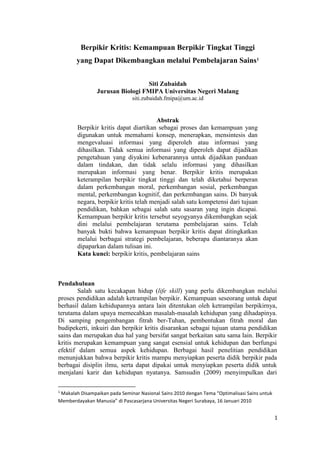 Berpikir kritis sitizubaidah-um | PDF