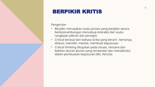 MATERI BERPIKIR KRITIS DALAM KEPERAWATAN | PPTX