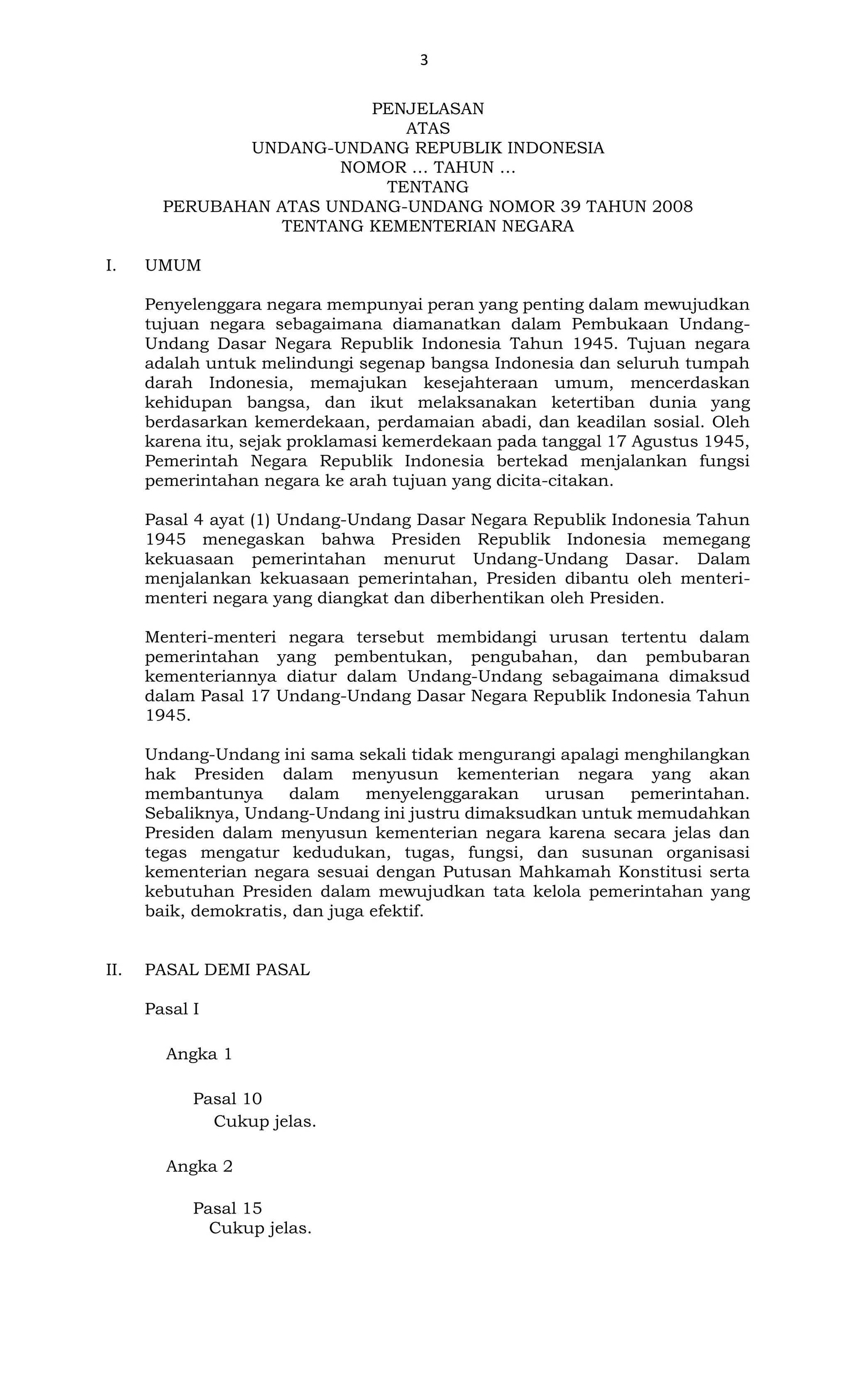 RUU PERUBAHAN ATAS UU KEMENTERIAN NEGARA | PDF