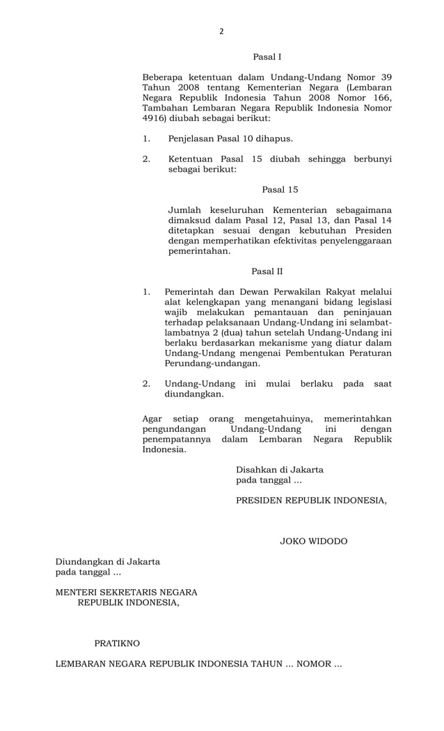 RUU PERUBAHAN ATAS UU KEMENTERIAN NEGARA | PDF