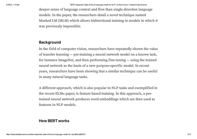 Bert Explained State Of The Art Language Model For Nlppdf