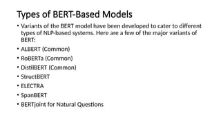 Architecture and Evoluiton of Bidirectional Encoder Representation for ...