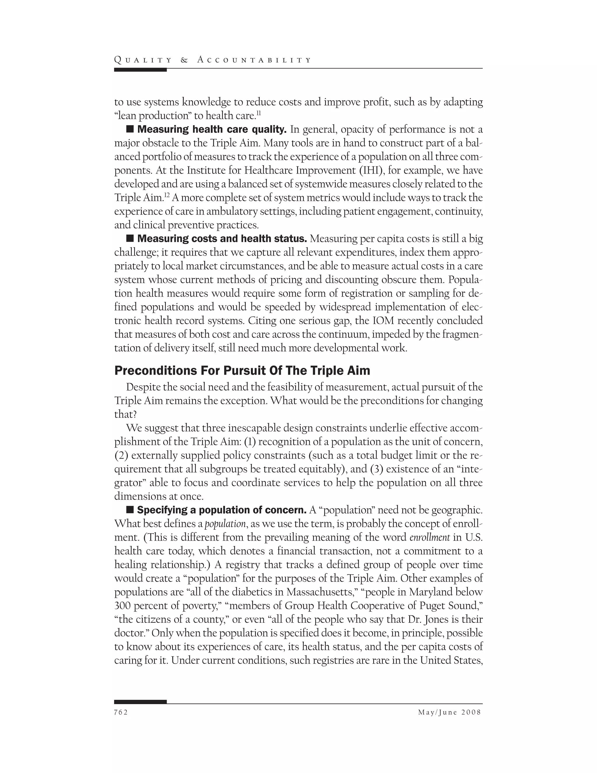 Berwick the triple aim - care, health, and cost | PDF