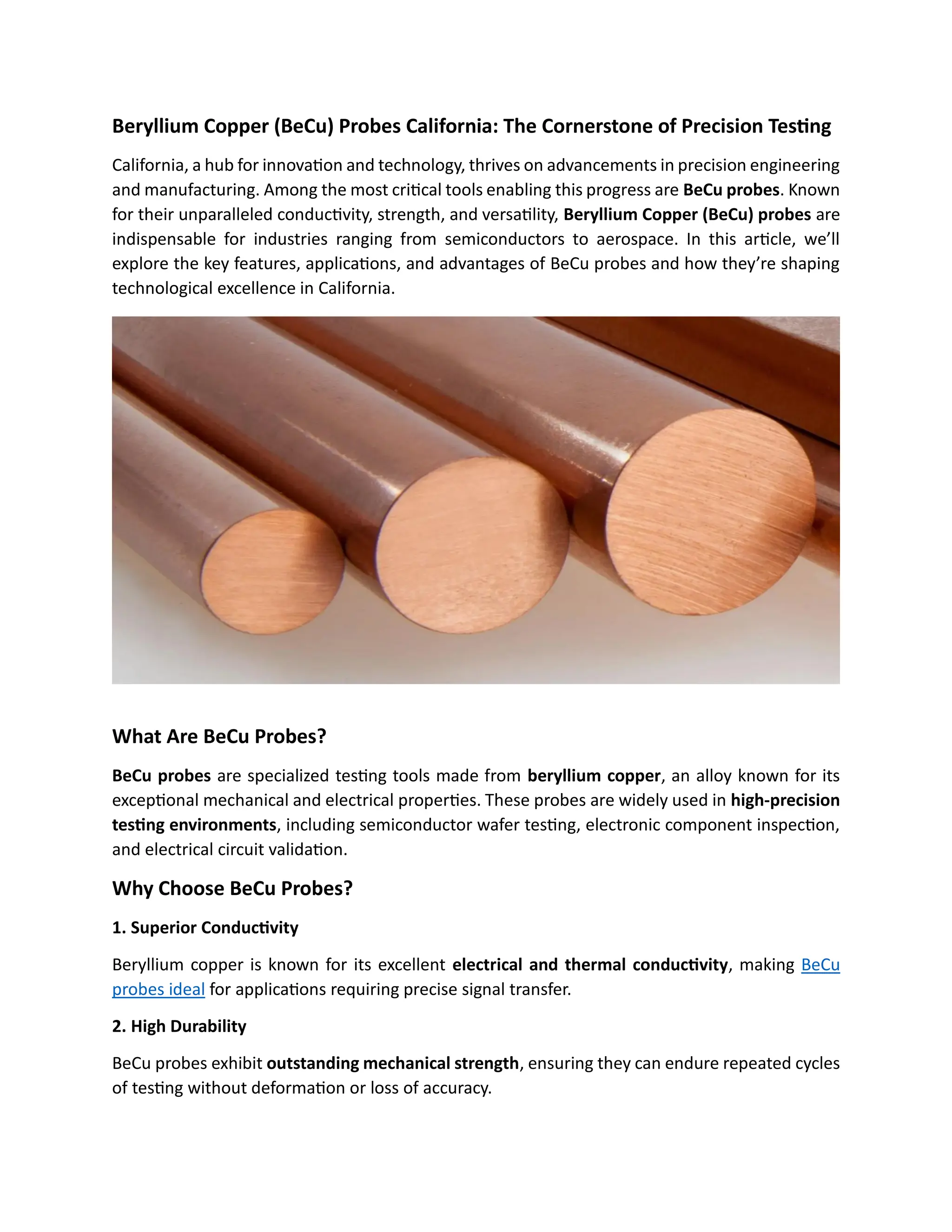 Beryllium Copper (BeCu) Probes California The Cornerstone of Precision ...
