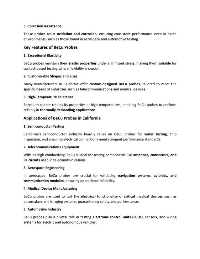 Beryllium Copper (BeCu) Probes California The Cornerstone of Precision ...