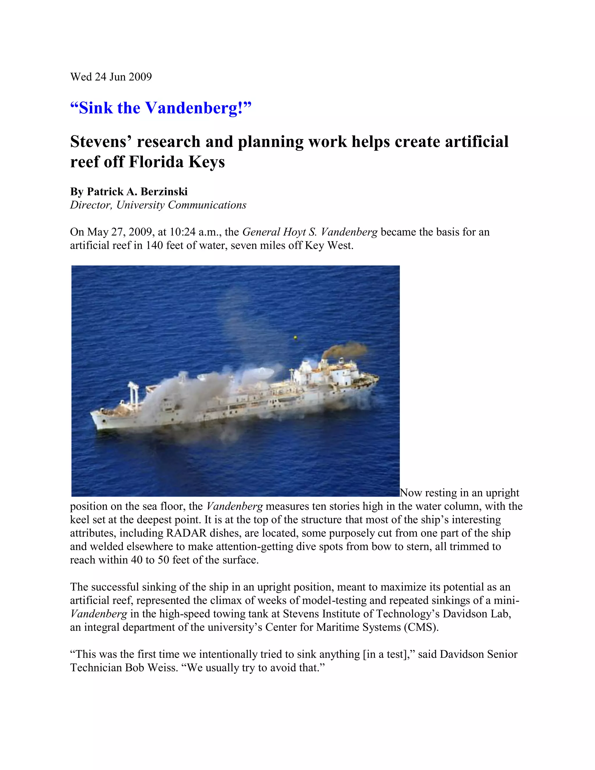 Berzinski Writing Sample10-Sink the Vandenburg! | PDF