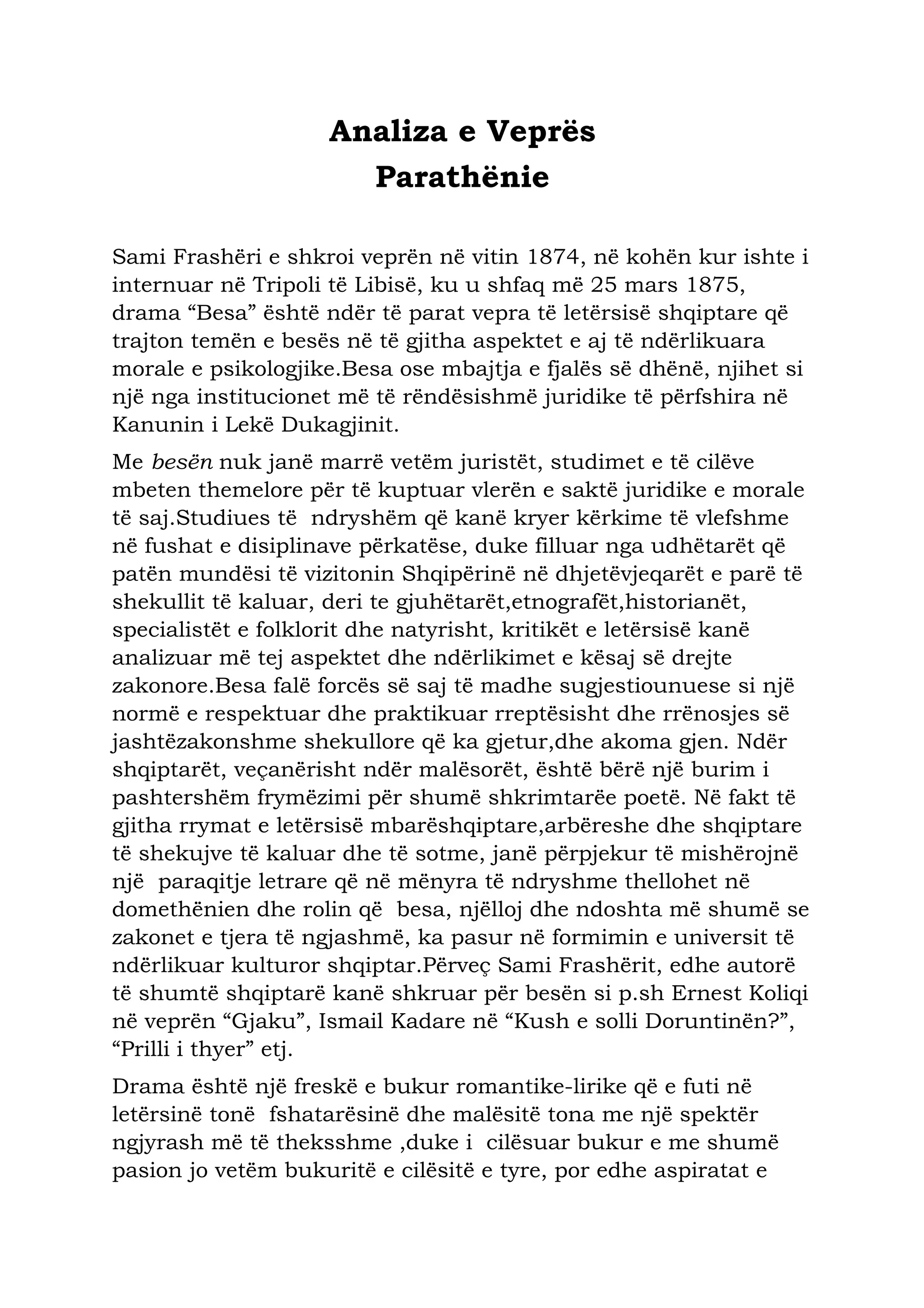 Besa e Sami Frasherit | DOC