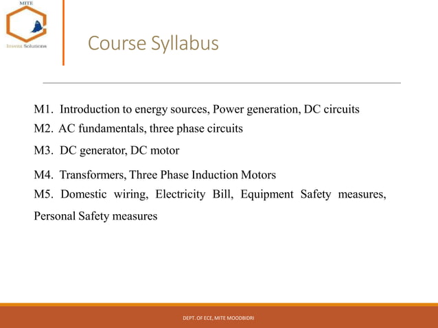 INTRODUCTION TO ELECTRICAL ENGINEERING Module 1 | PPTX