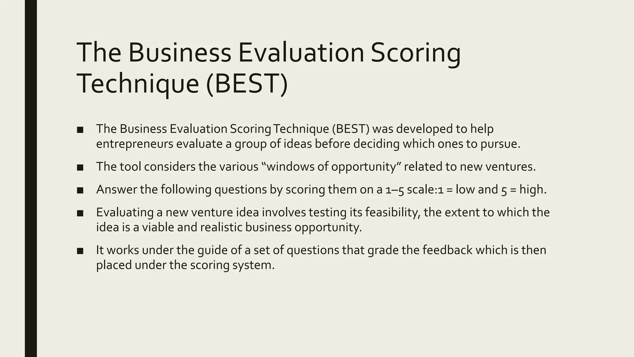 The Business Evaluation Scoring Technique (BEST) | PPTX