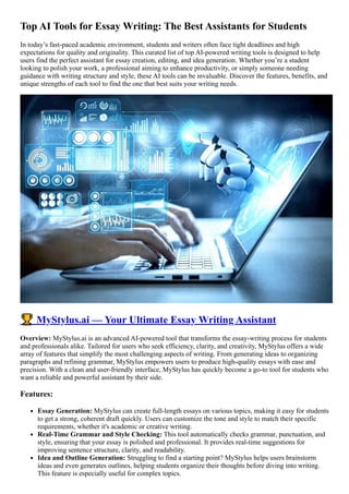 Top AI Tools for Essays Writing: The Best Assistants for Students | PDF