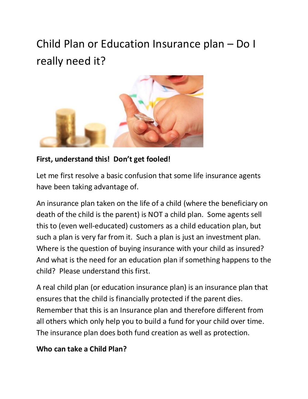 Best child plan - child plan or education insurance plan