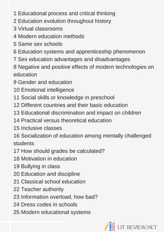 50 Best Topics for Literature Review in Education | PDF