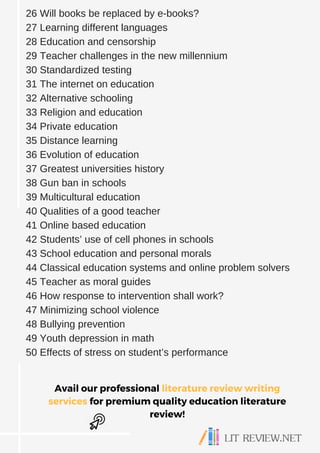 50 Best Topics for Literature Review in Education | PDF