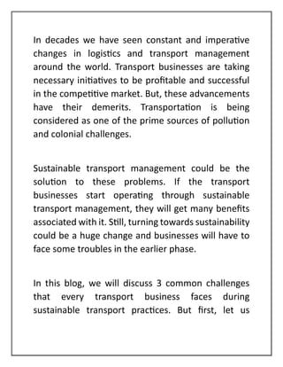 Sustainable Transport Management: 3 Major Challenges and their Solution ...