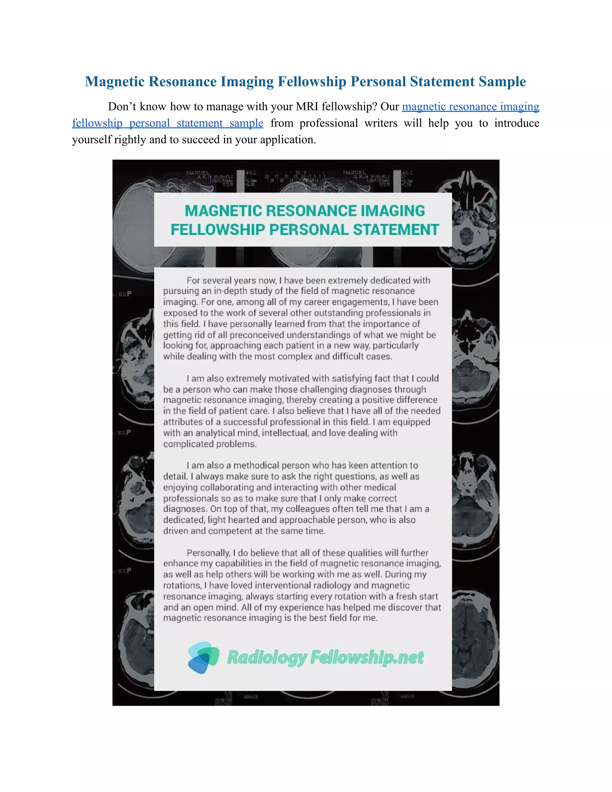 Best 10 Fellowship Personal Statements in Radiology | PDF