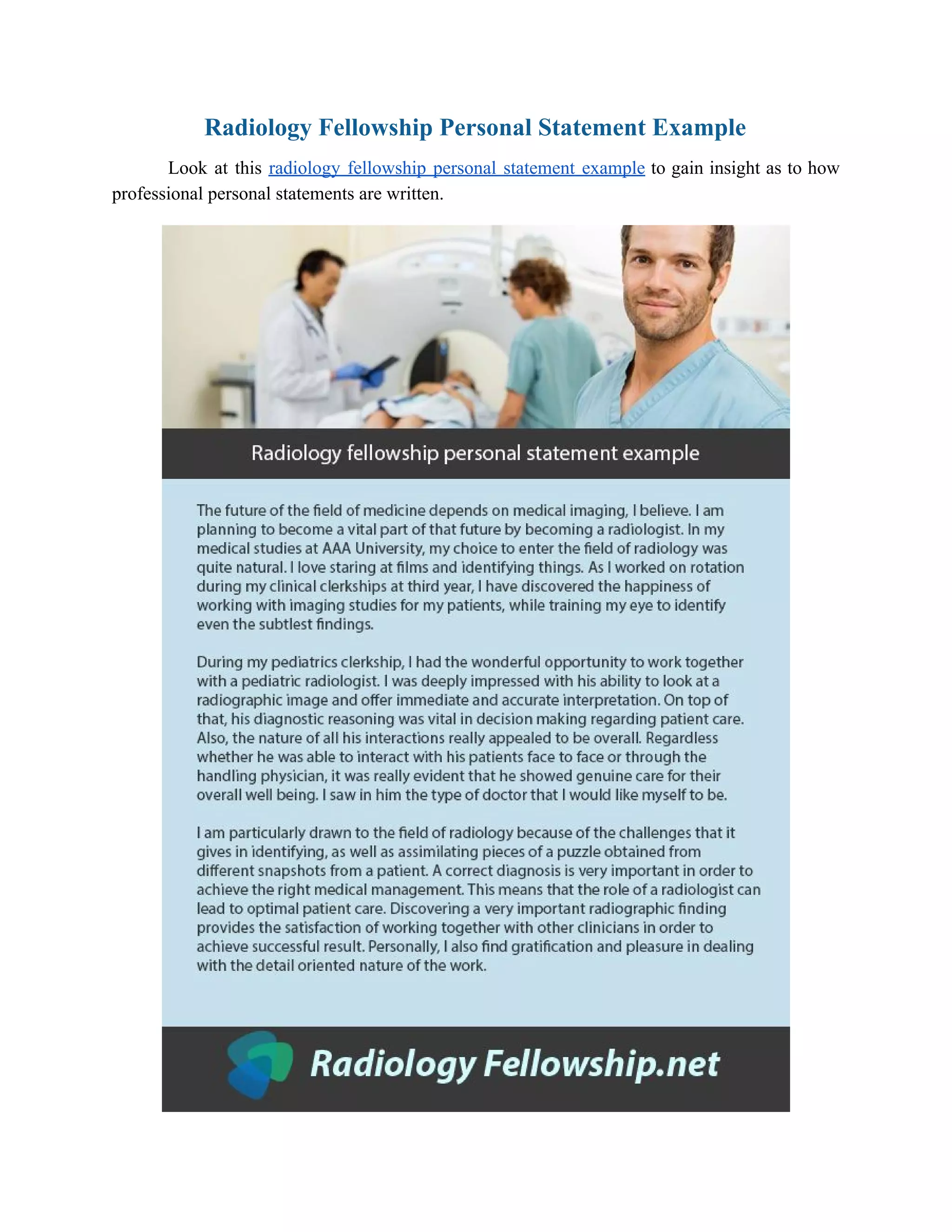 Best 10 Fellowship Personal Statements in Radiology | PDF