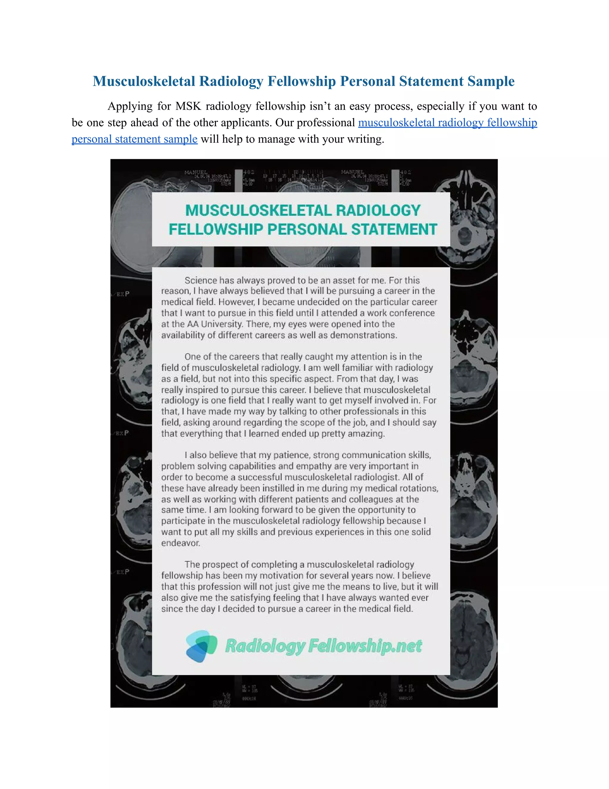 Best 10 Fellowship Personal Statements in Radiology | PDF