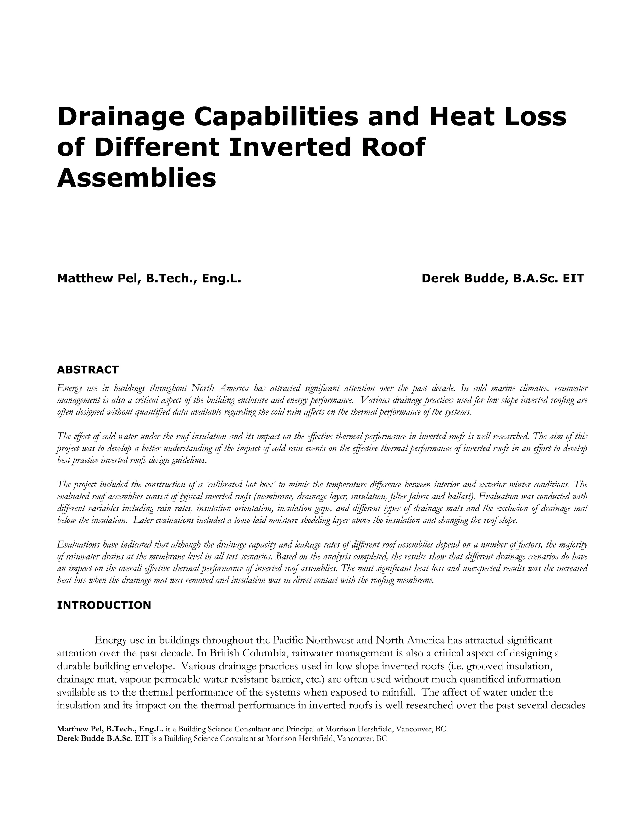 drainage capabilities and heat loss of different inverted roof ...