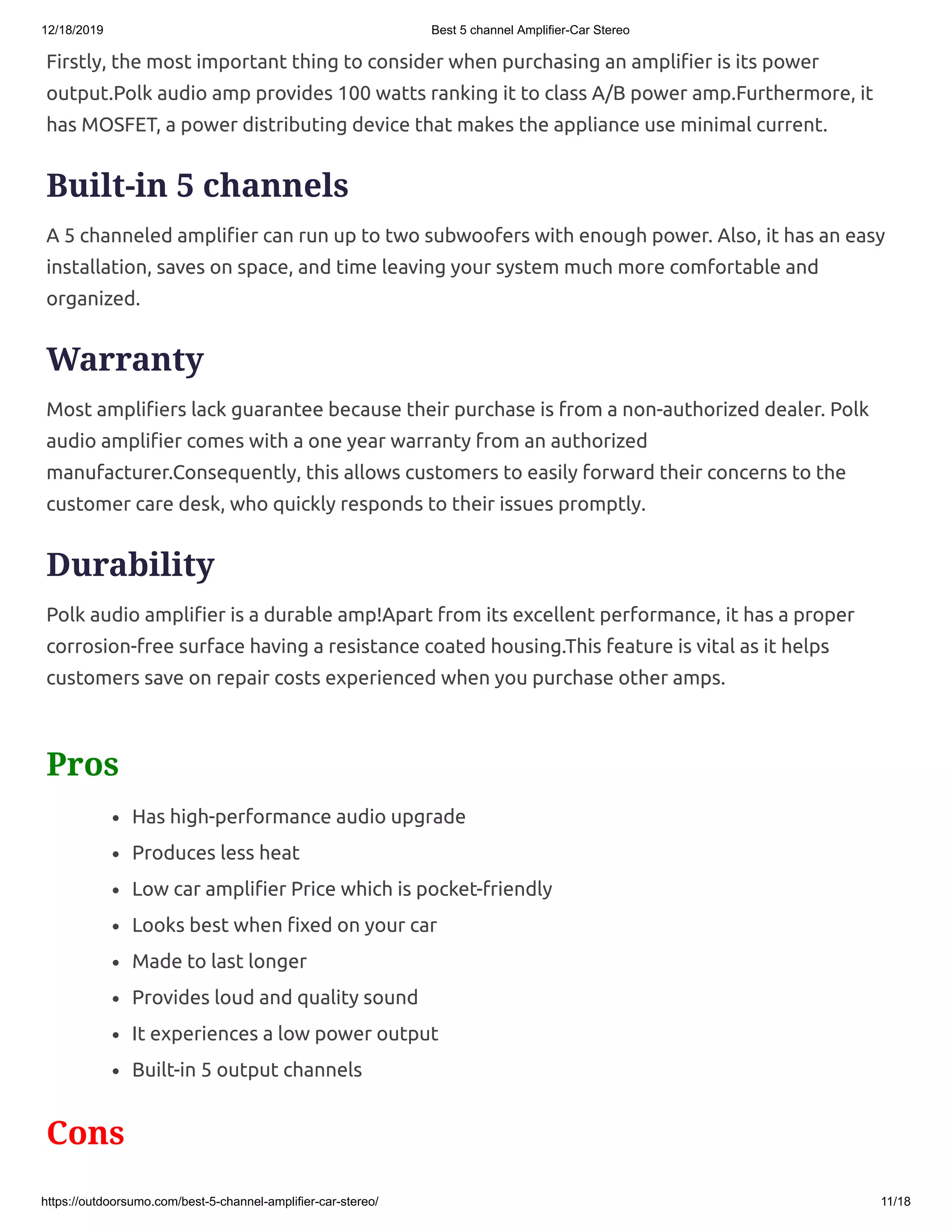 Best 5 channel amplifier car stereo | PDF