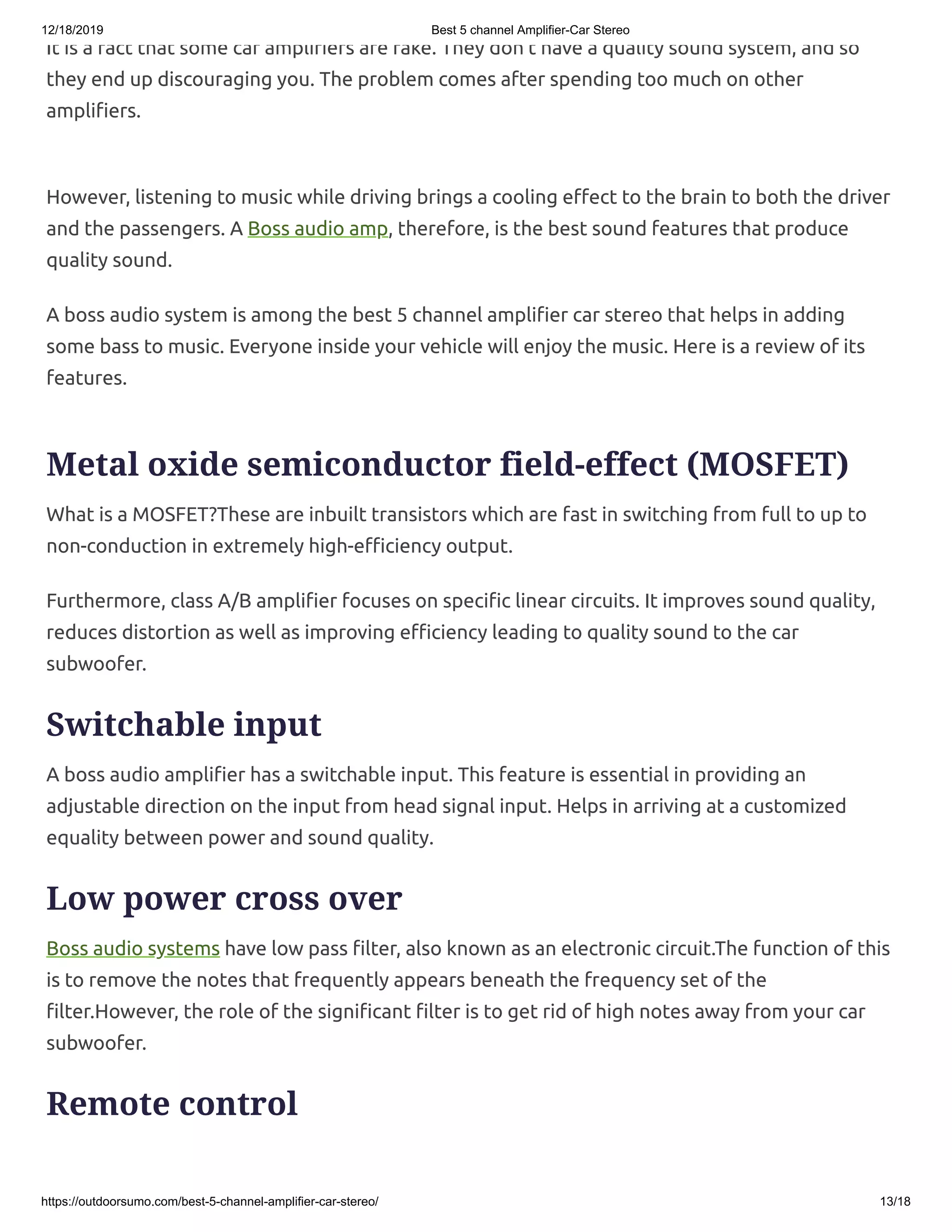 Best 5 channel amplifier car stereo | PDF