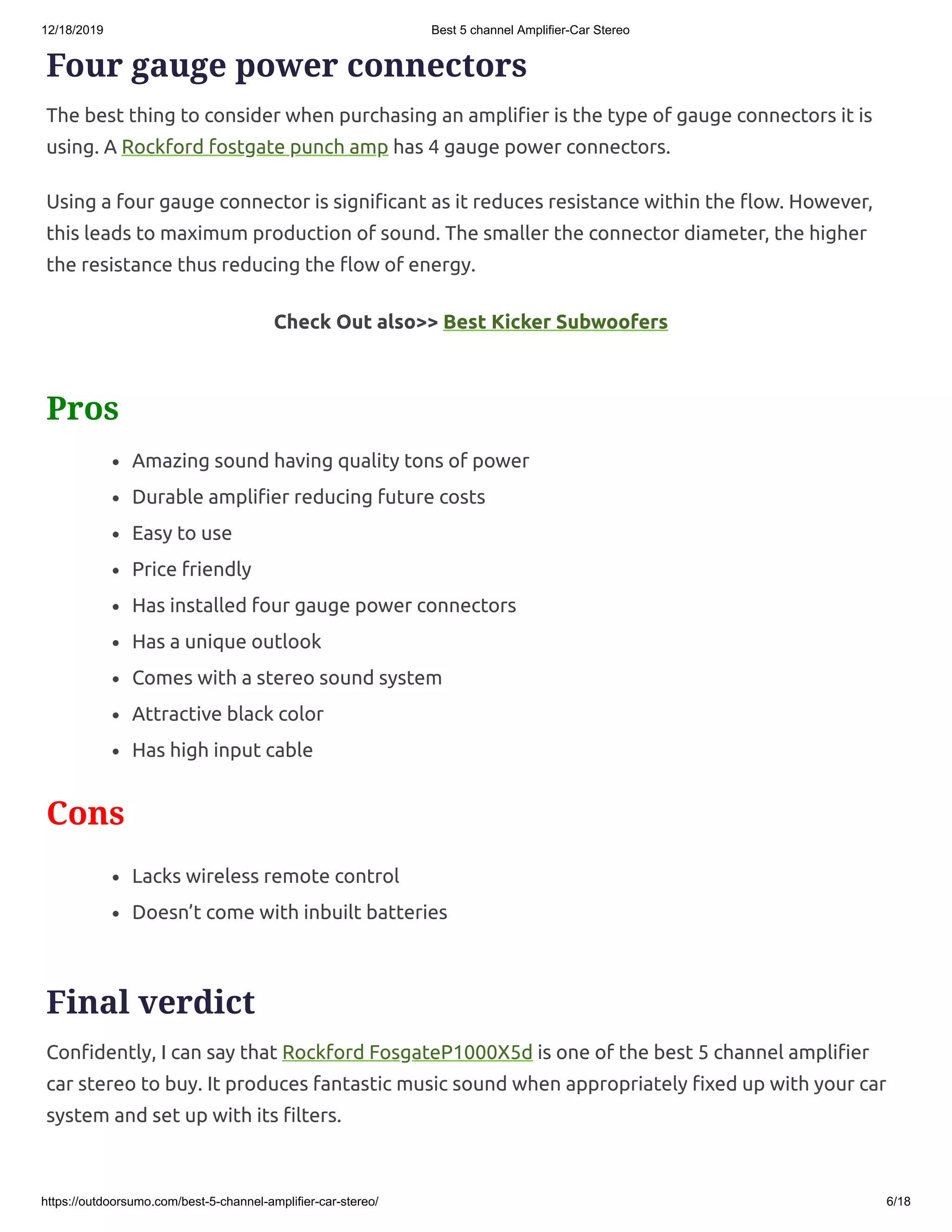 Best 5 channel amplifier car stereo | PDF