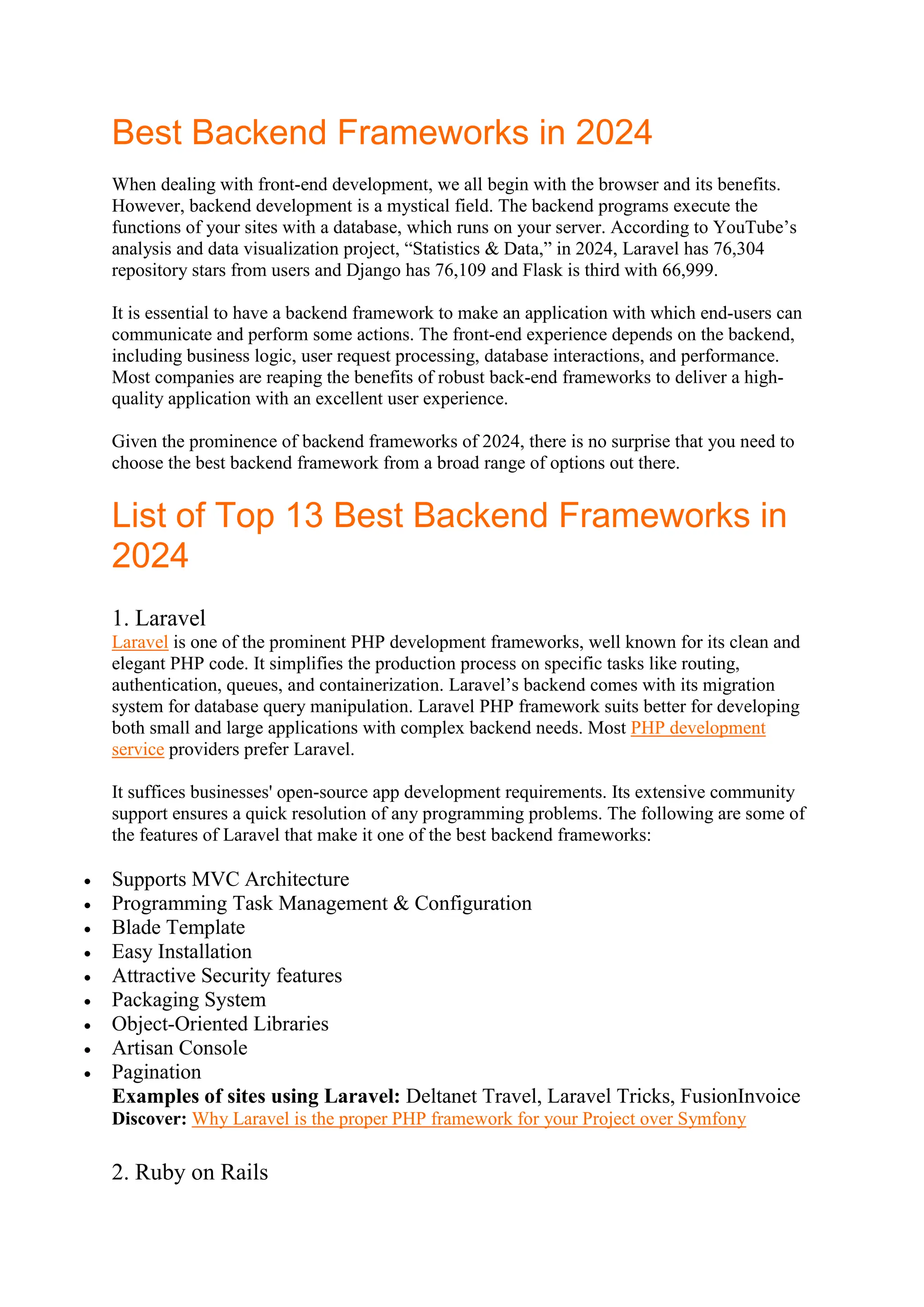 Top 13 Backend Frameworks for Web development in 2024 | DOCX