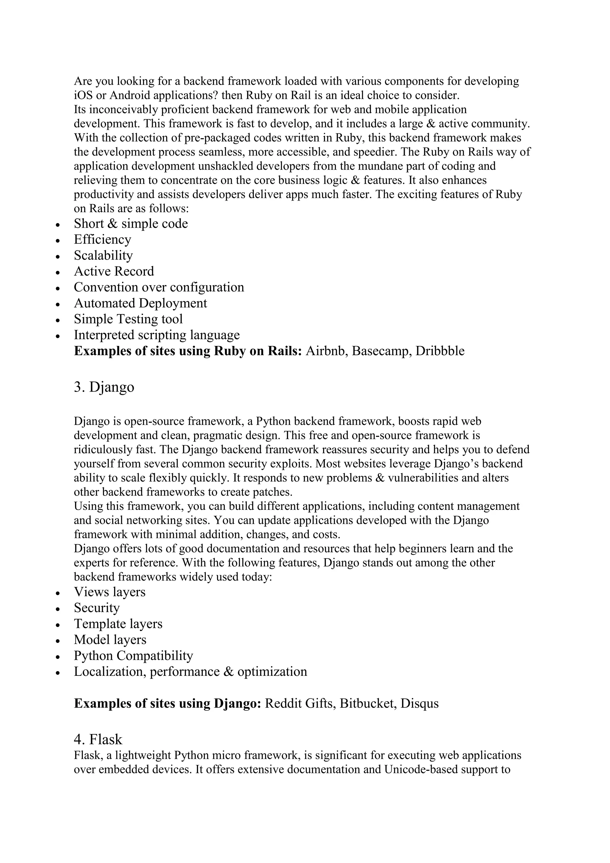 Top 13 Backend Frameworks for Web development in 2024 | DOCX