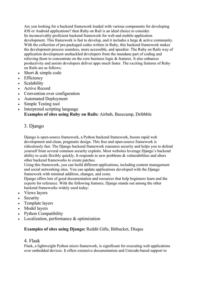 Top 13 Backend Frameworks for Web development in 2024 | DOCX