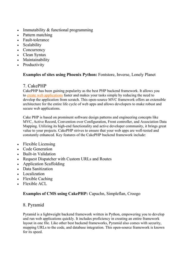 Top 13 Backend Frameworks for Web development in 2024 | DOCX