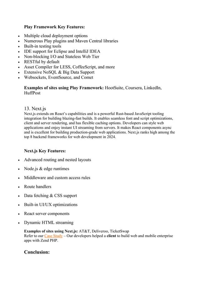 Top 13 Backend Frameworks for Web development in 2024 | DOCX