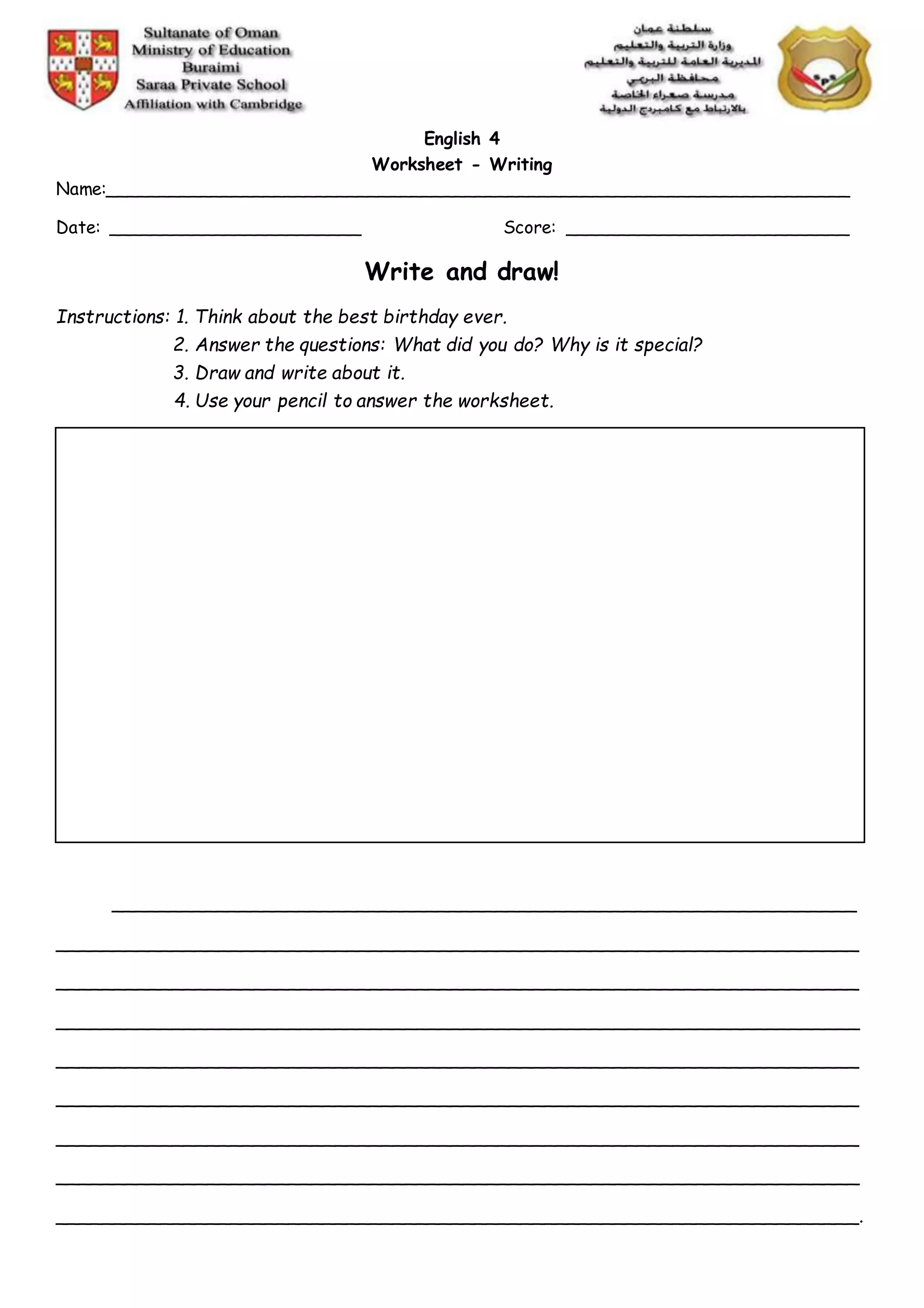 Best birthday ever-Writing worksheet | PDF