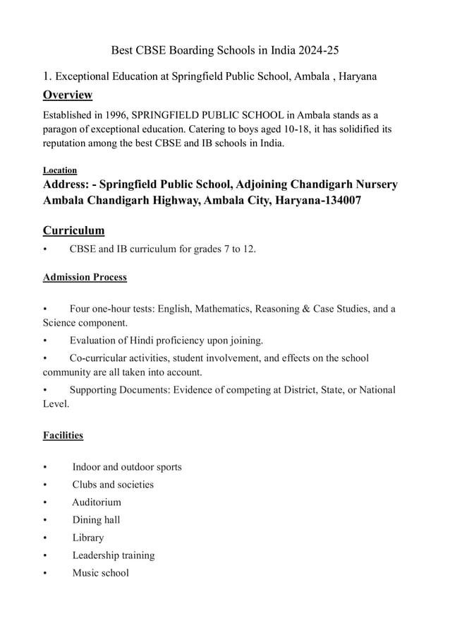 Best CBSE Boarding Schools in India 2024 | PDF | Professional School ...