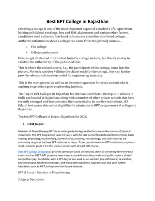 Best BPT College in Rajasthan | PDF