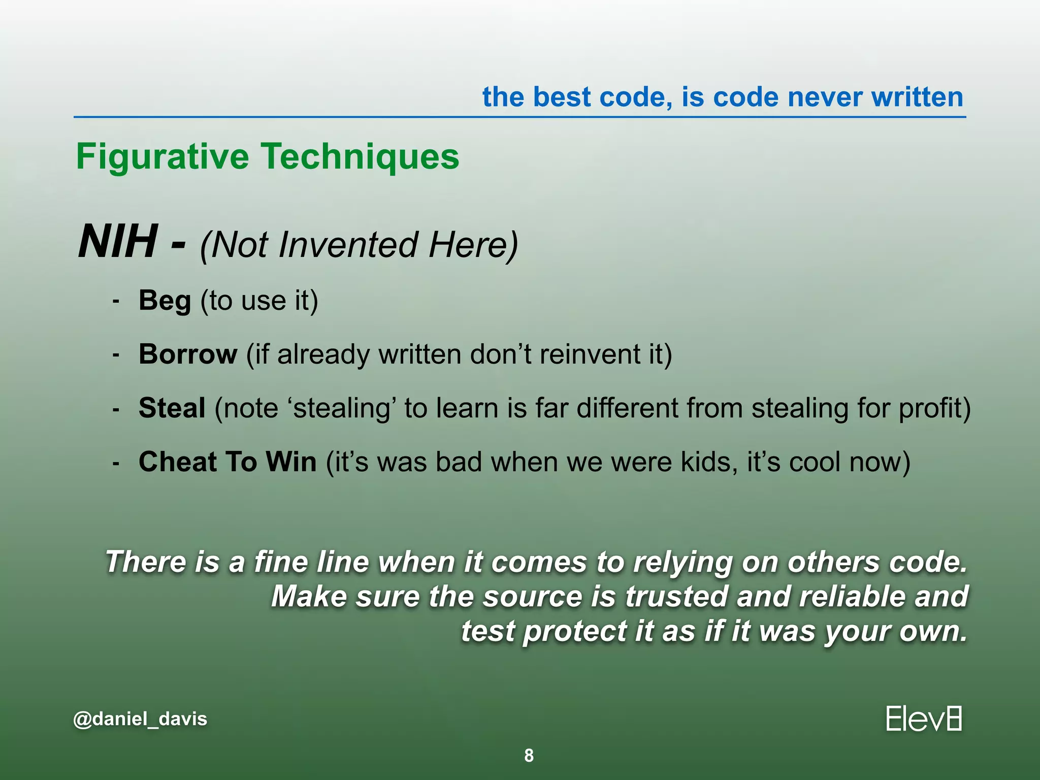 the best code, is code never written | PPT