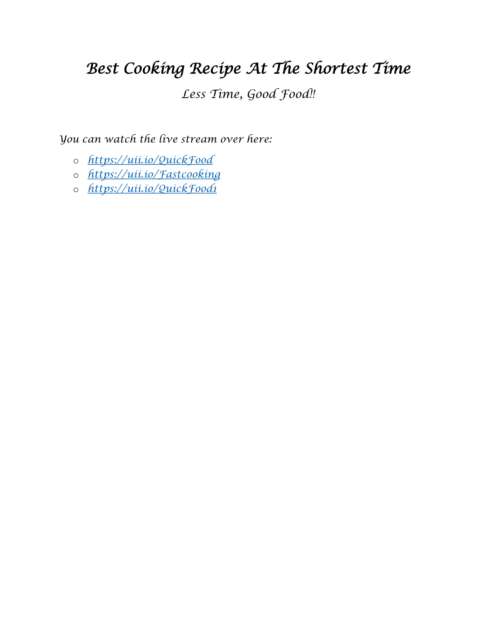 Best cooking recipe at the shortest time | PDF