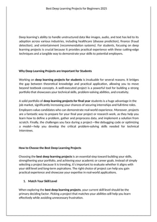 Best deep learning projects for Final Year Students | DOCX