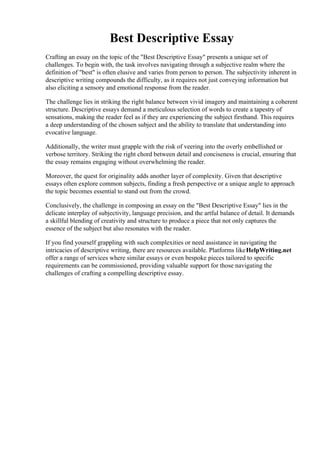 Best Descriptive Essay. ️ Descriptive writing template. Writing ...