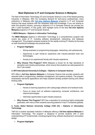 Best Diplomas in IT and Computer Science in Malaysia.pdf | College ...