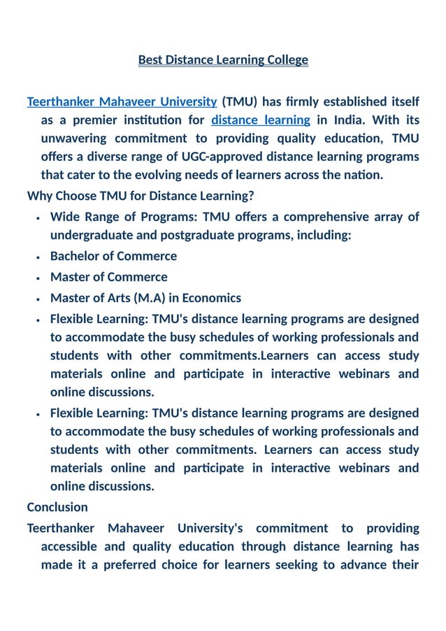 Best Distance Learning College in India. | PDF